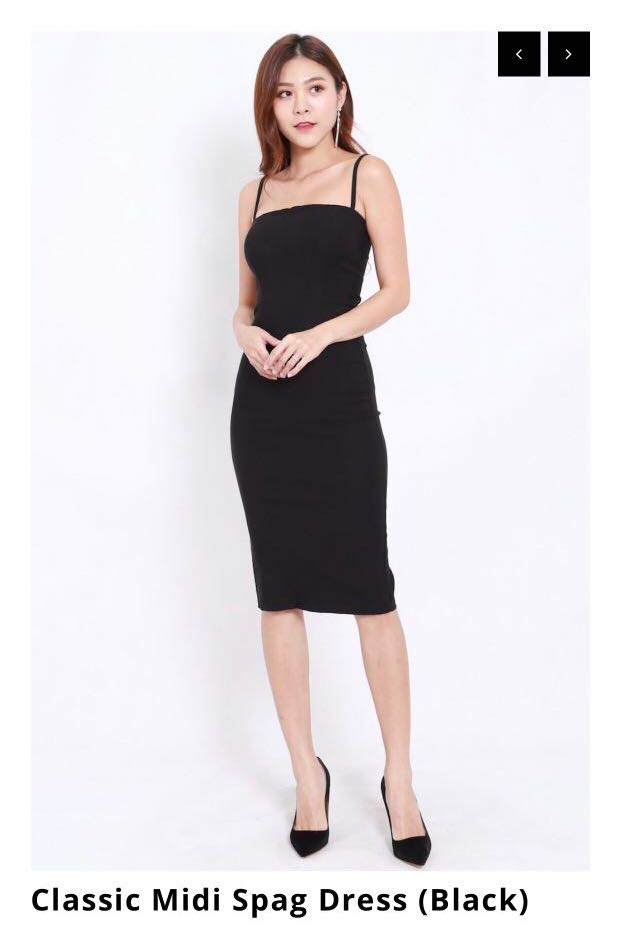 Classic Midi Spag Dress (Black), Women's Fashion, Dresses & Sets ...
