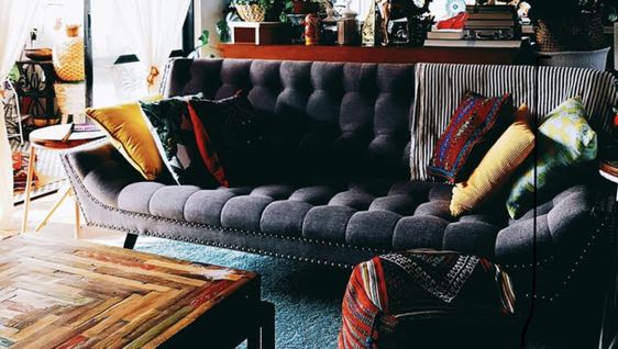 Grey Studded Chesterfield Sofa, Furniture, Sofas on Carousell