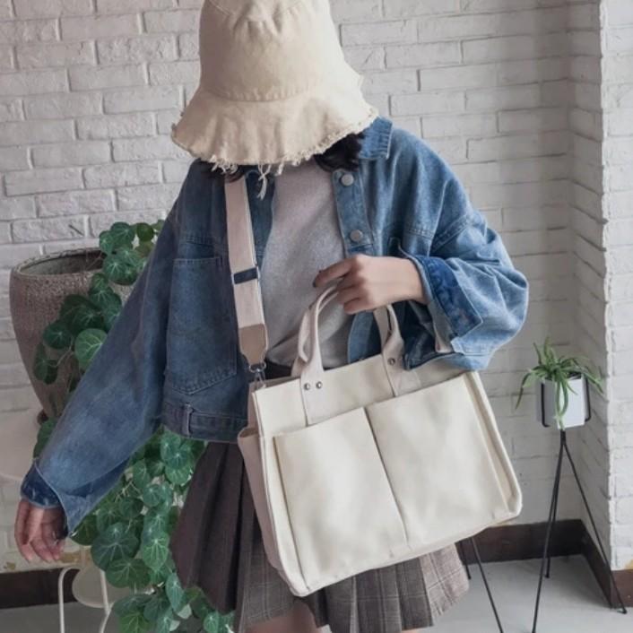 Janice Korean canvas bag, Women's Fashion, Bags & Wallets, Tote Bags on ...