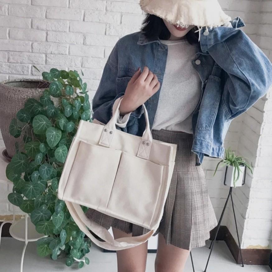 Janice Korean canvas bag, Women's Fashion, Bags & Wallets, Tote Bags on ...