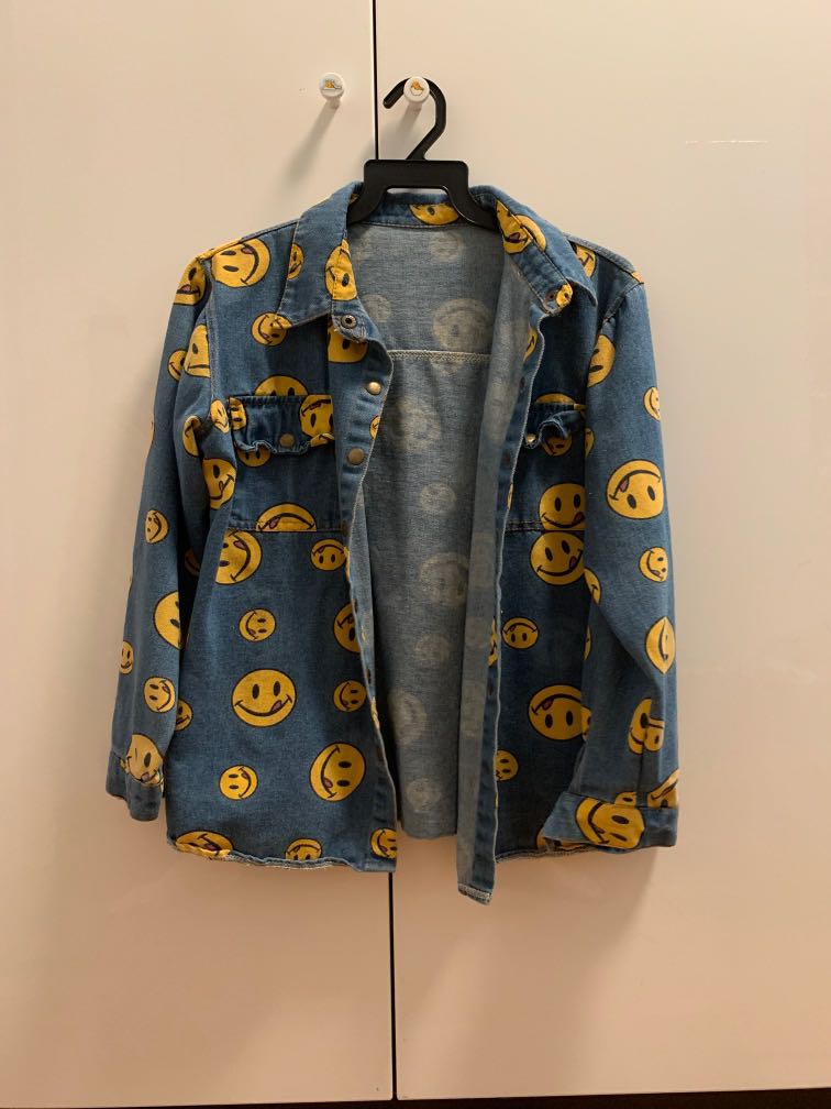 Smiley face denim jacket, Women's Fashion, Coats, Jackets and Outerwear ...