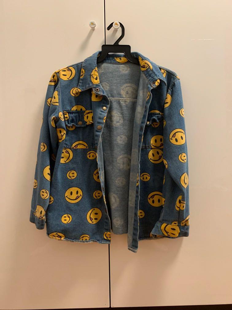Smiley face denim jacket, Women's Fashion, Coats, Jackets and Outerwear ...