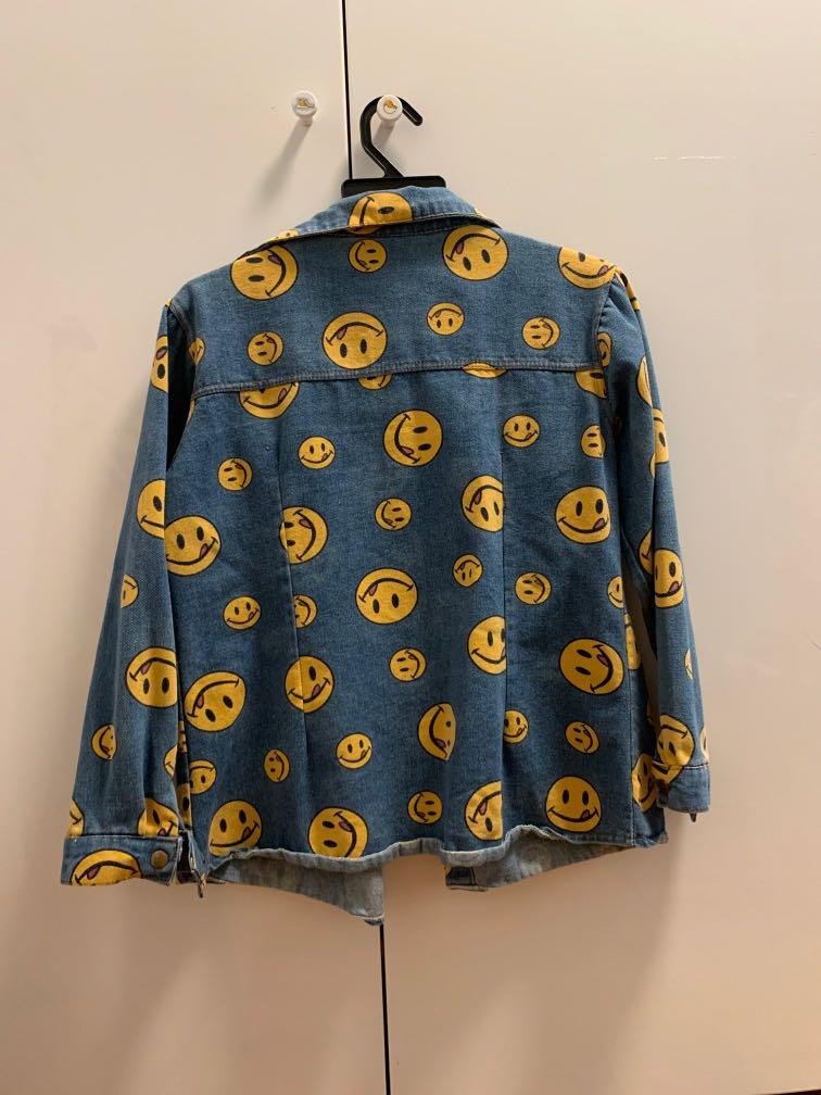 Smiley face denim jacket, Women's Fashion, Coats, Jackets and Outerwear ...