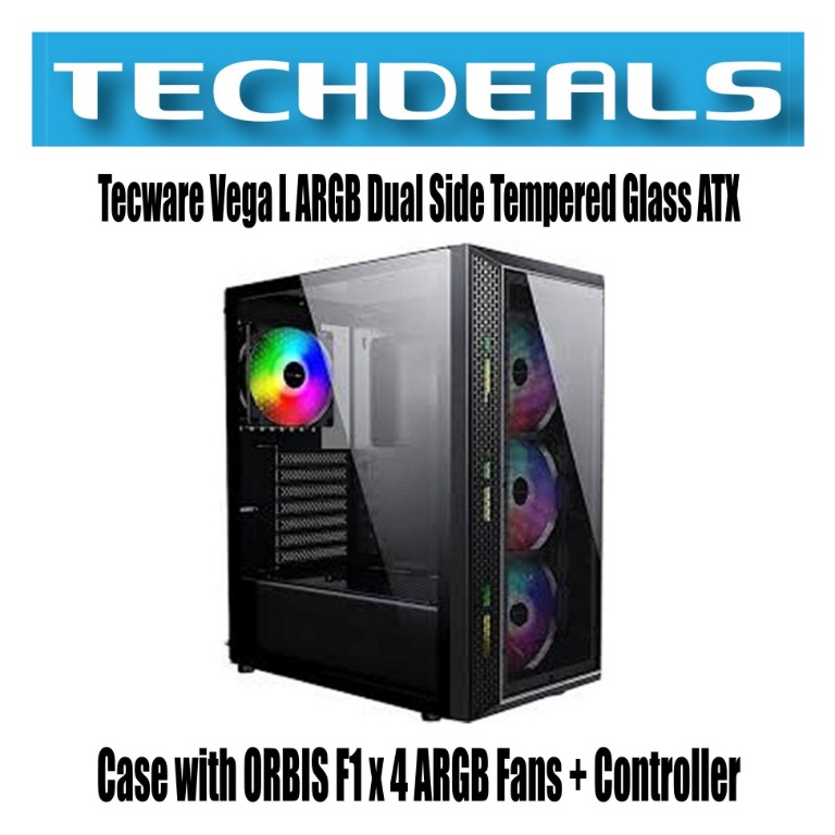 Tecware Vega L ARGB Dual Side Tempered Glass ATX Case with ORBIS F1 x 4 ...