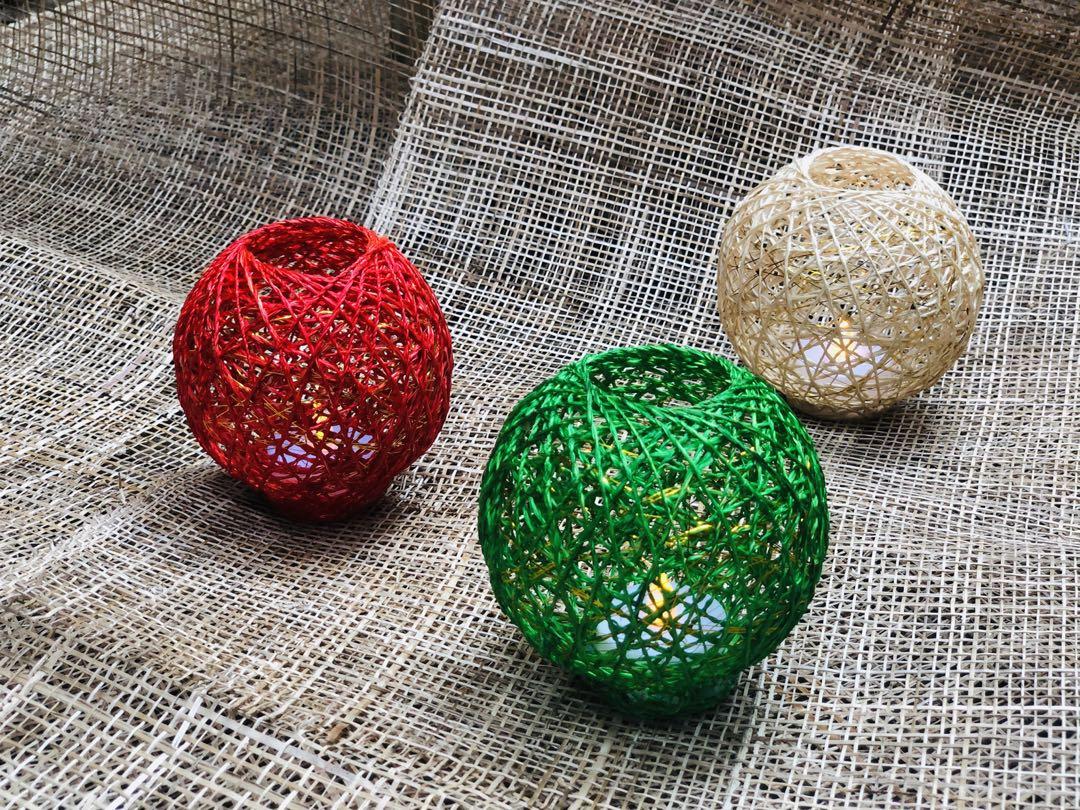 Abaca Ball with Battery-Operated Flickering Candle, 傢俬＆家居, 園藝, 割草機和修剪機 ...