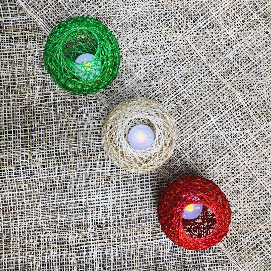 Abaca Ball with Battery-Operated Flickering Candle, 傢俬＆家居, 園藝, 割草機和修剪機 ...
