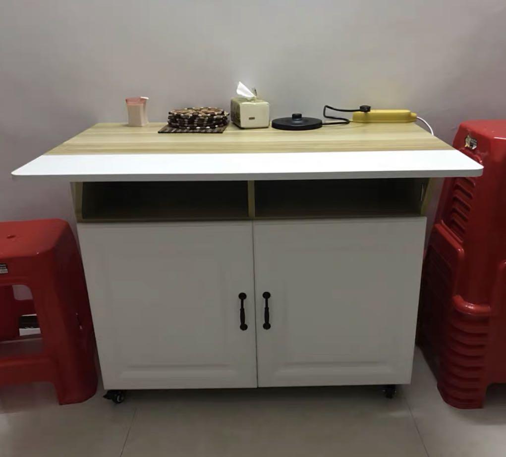 FOLDING DINING TABLE MOVEABLE WHEELS KITCHEN CABINET, Furniture, Tables ...