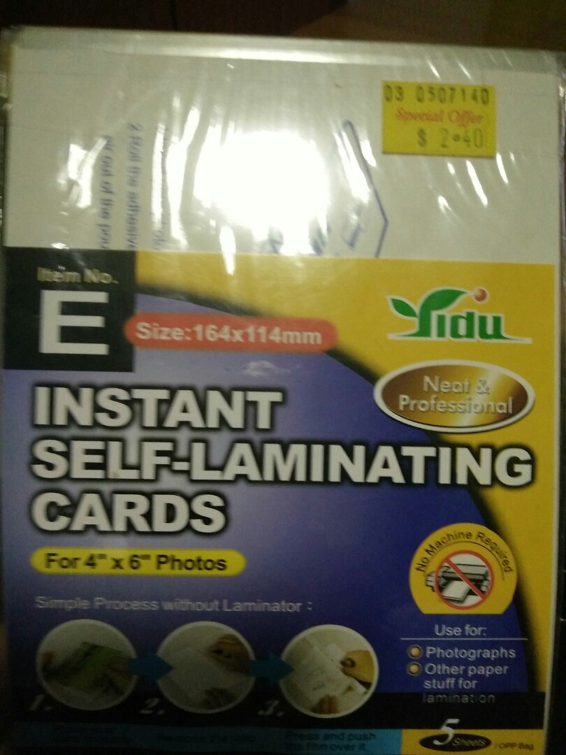 Instant self-laminating cards (size 164x114mm), Hobbies & Toys ...