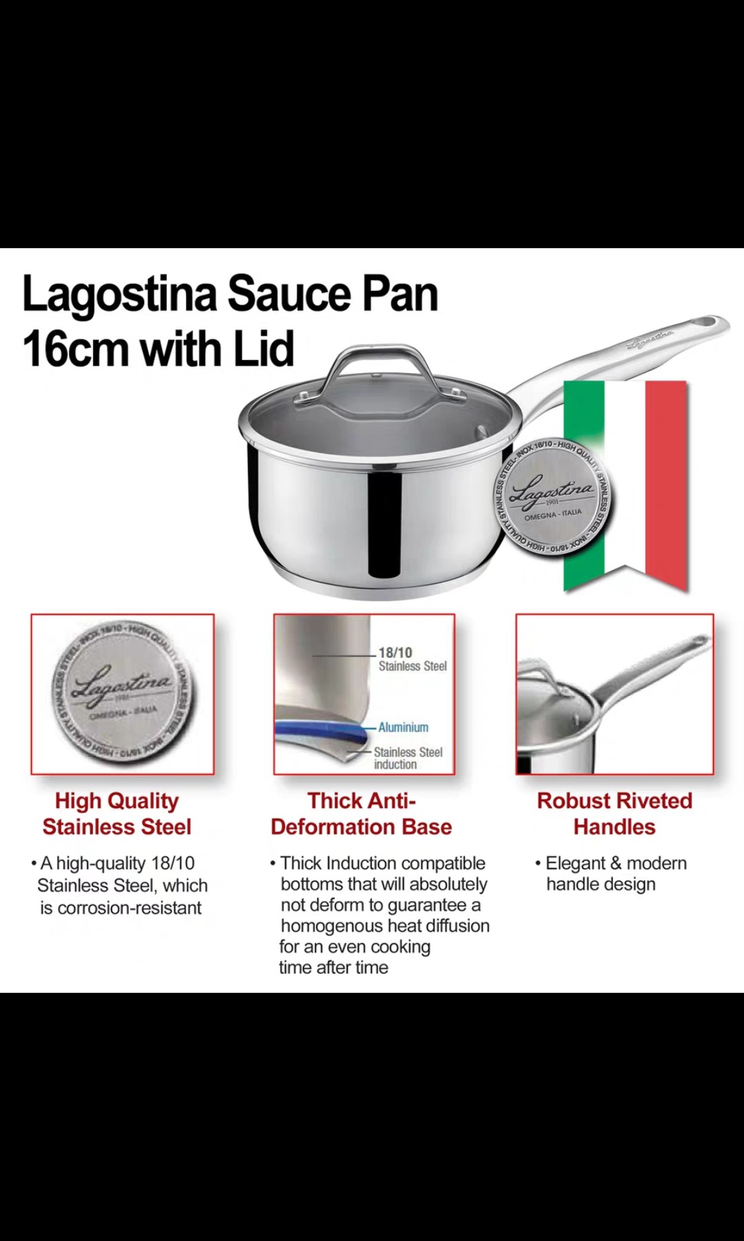 Lagostina Sauce Pan 16cm with lid, Furniture & Home Living, Kitchenware ...