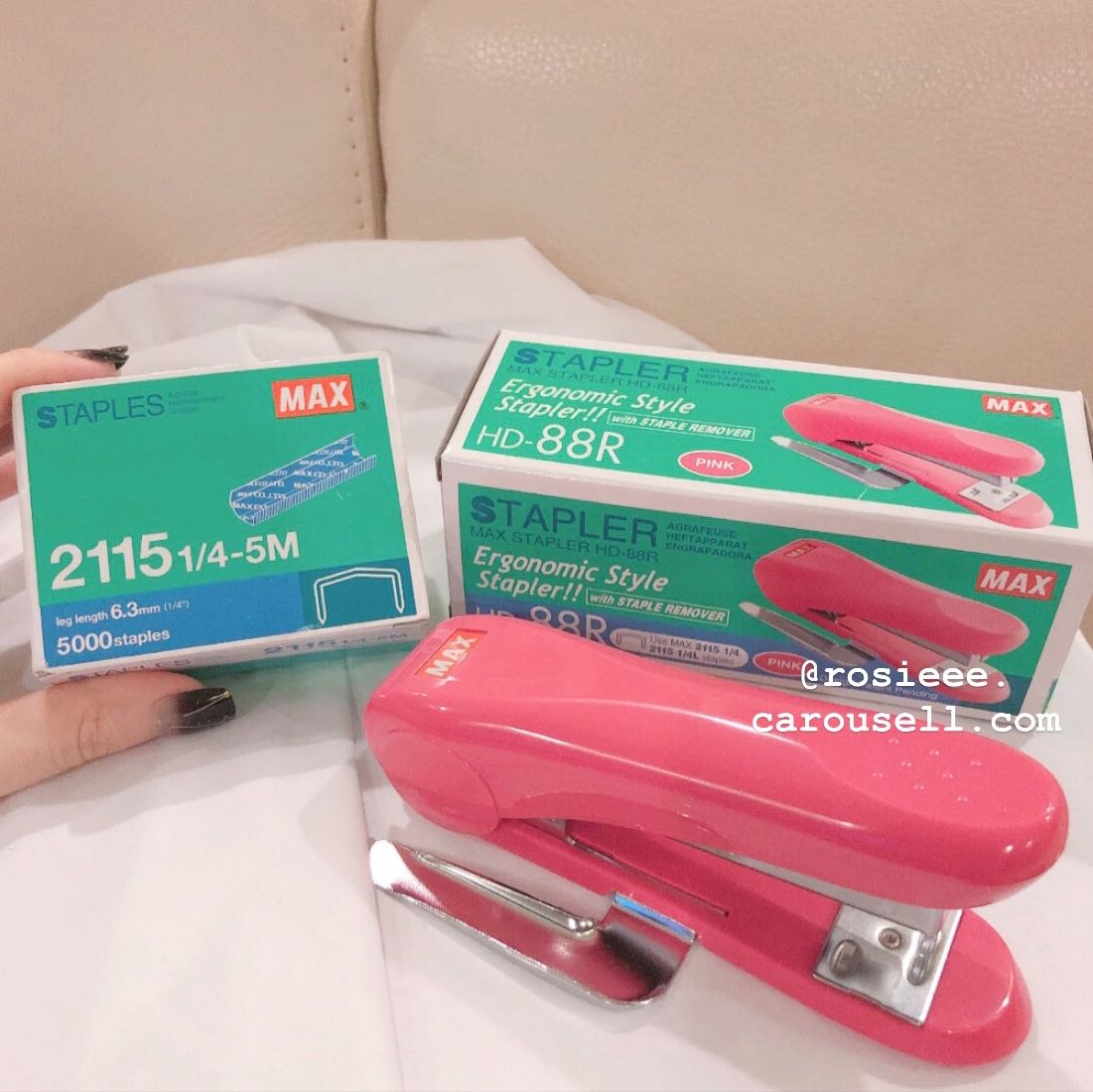 MAX Heavy Duty Stapler HD88R Pink + box of 5000 big staplers, Books ...