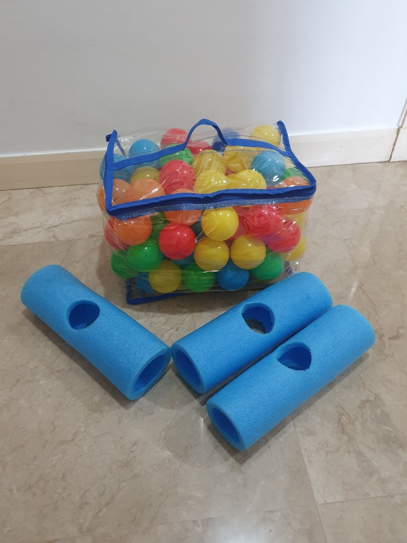 Colourful plastic balls + pool noodle connectors, Hobbies & Toys, Toys ...