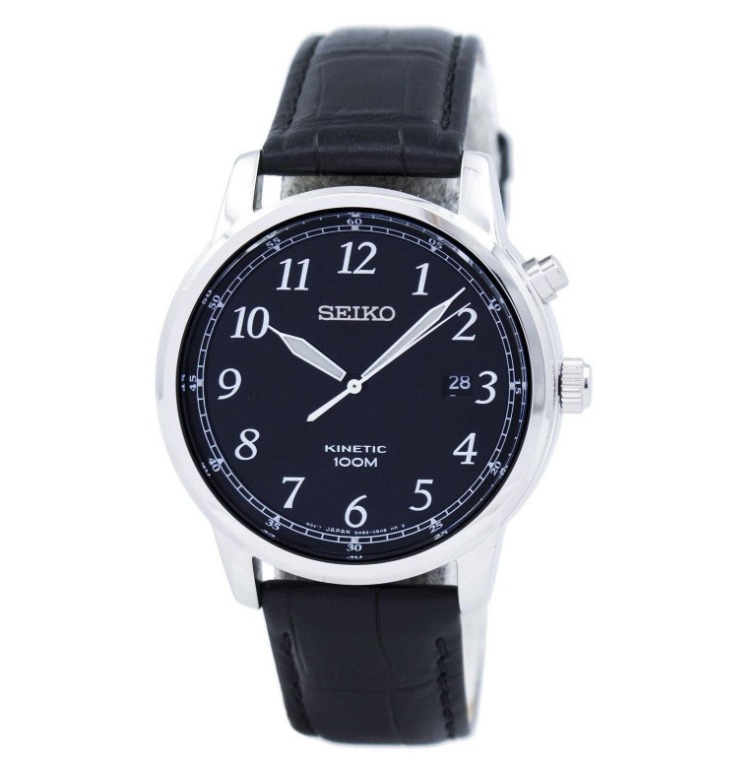 Seiko Kinetic SKA781P1 Black Dial & Black Leather Strap Men's Analog ...