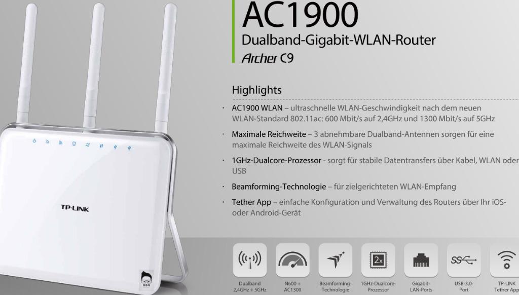 TP-Link Archer C9 AC 1900 Gigabit Router Wireless Dual Band 2nd Hand ...