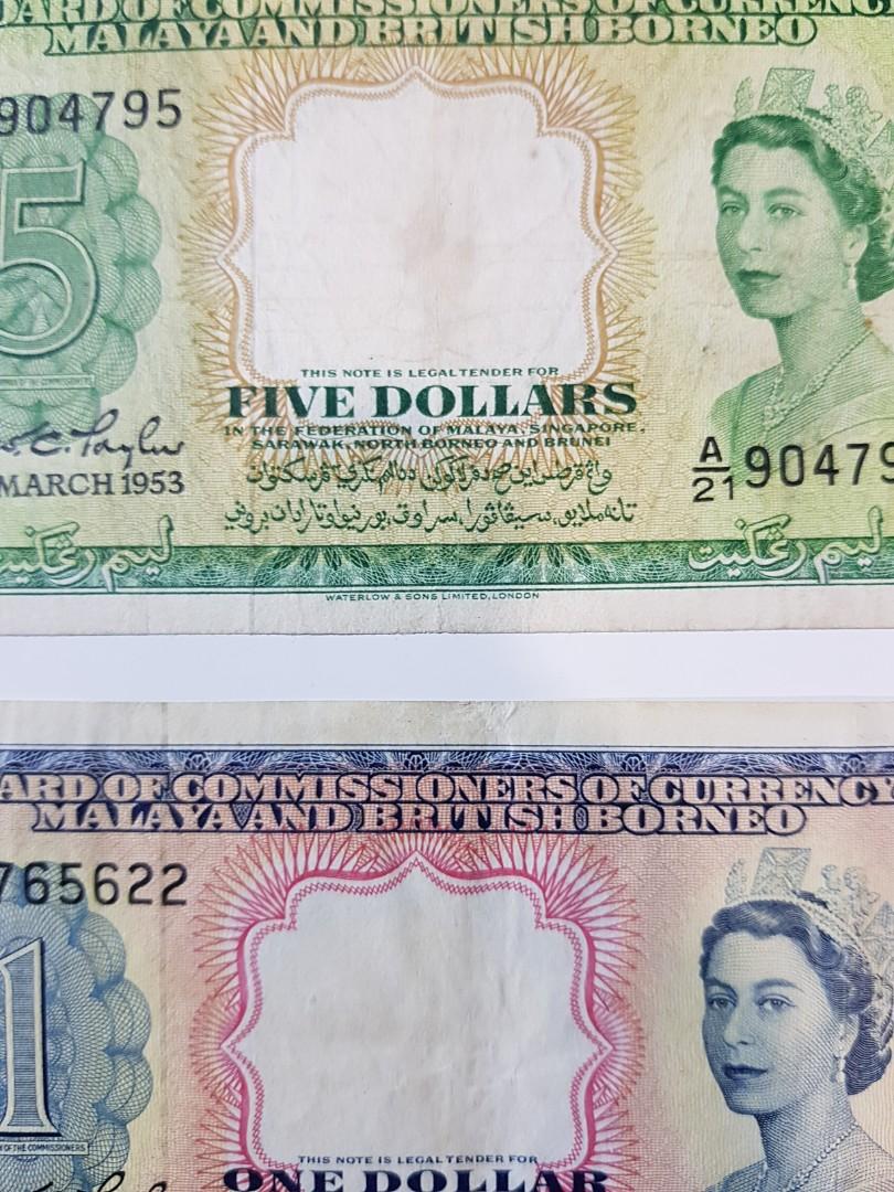 1953 Malaya British Borneo $5 AND $1 NOTE, Hobbies & Toys, Memorabilia & Collectibles, Currency ...
