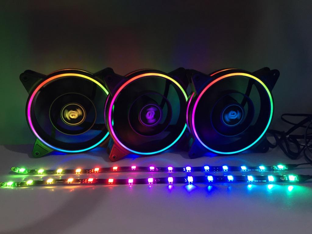 ARGB LED FAN X3 1250 YGT BRAND with LED STRIP with SOUND AND REMOTE ...