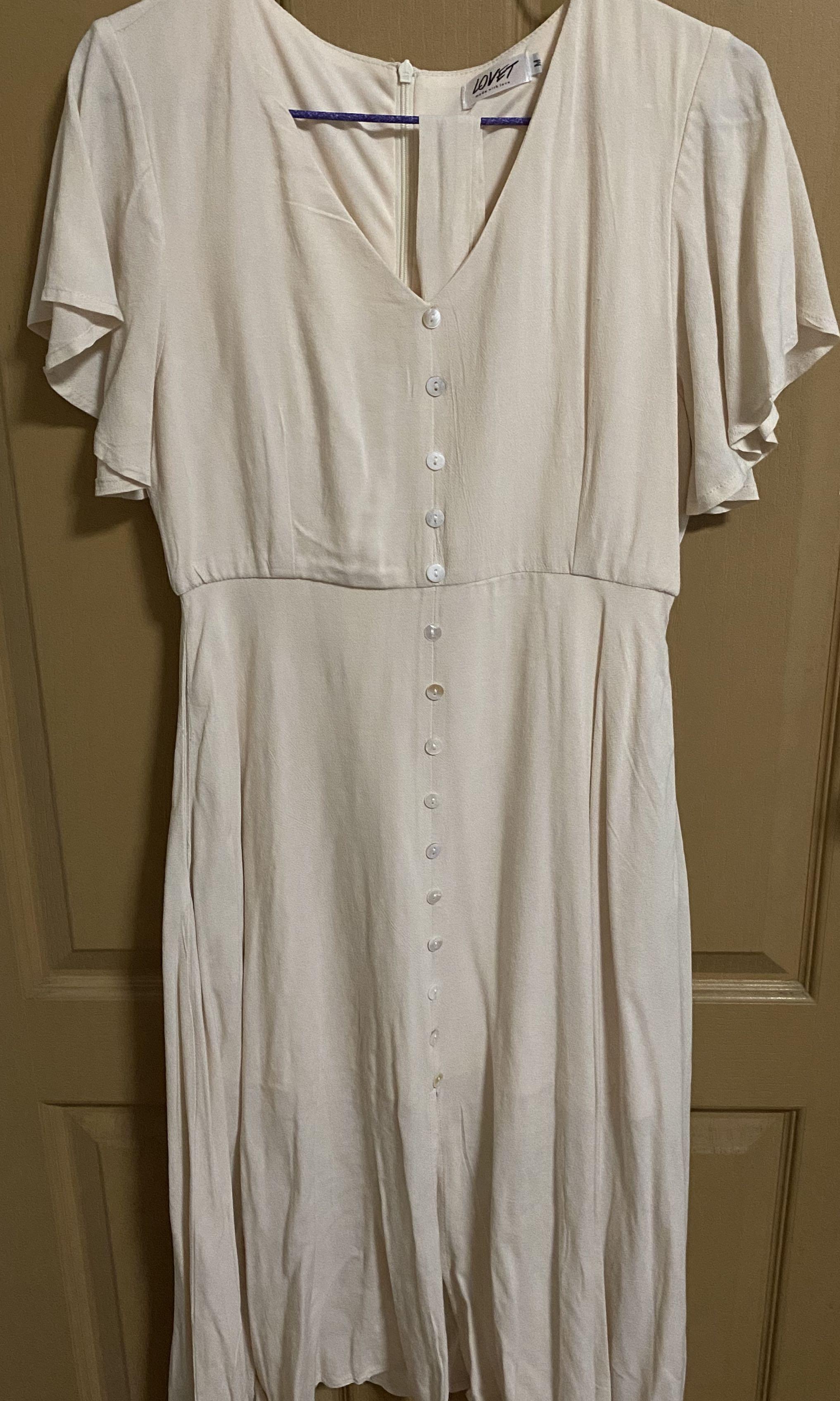 Lovet Carly Shell Button Linen Midi Dress With Sash (Sand), Women's ...