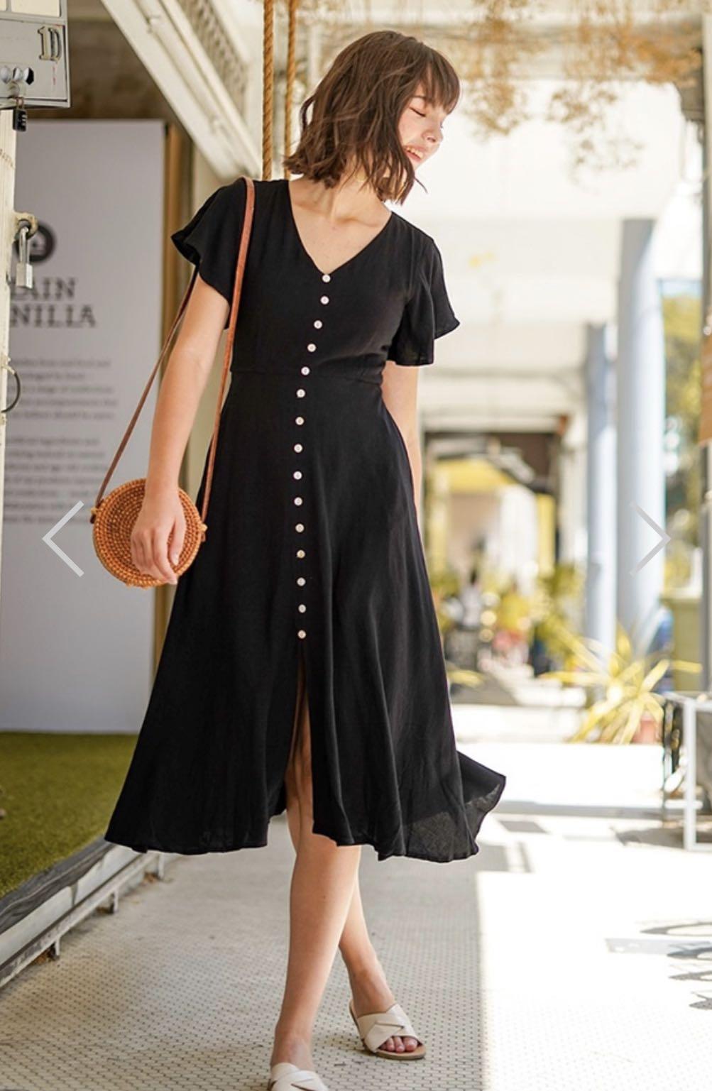 Lovet Carly Shell Button Linen Midi Dress With Sash (Sand), Women's ...