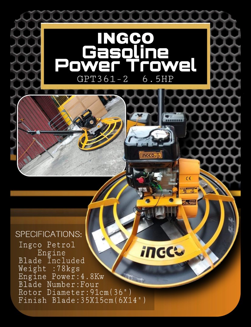INGCO Power Trowel 6.5hp, Commercial & Industrial, Construction Tools ...