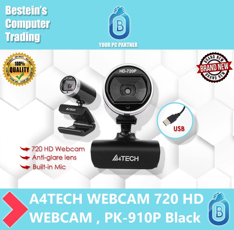 A4TECH WEBCAM 720 HD WEBCAM, PK-910P Black, Electronics, Computer Parts ...