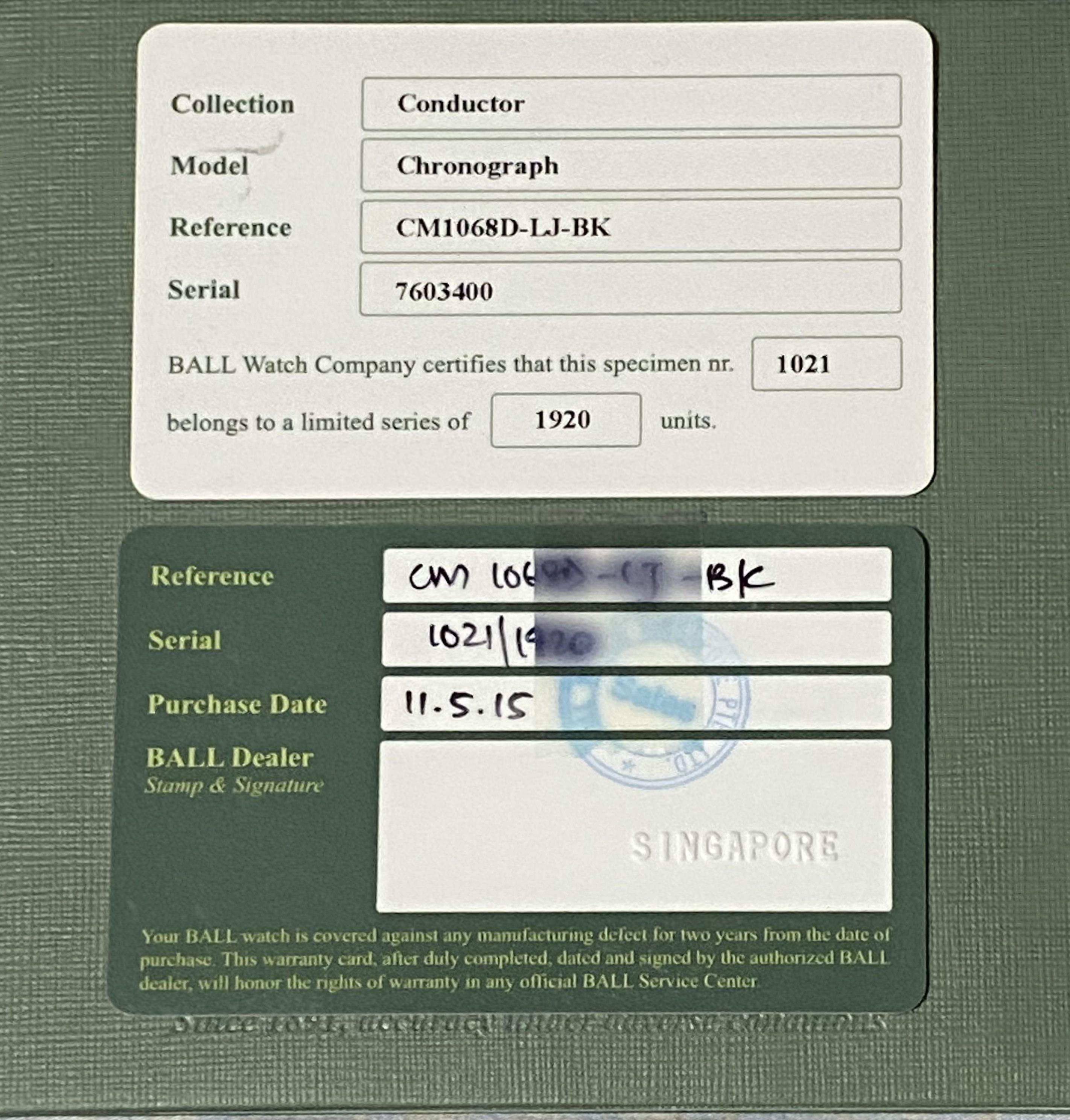 Ball Conductor Chronograph Limited Edition CM1068D-LJ-BK, Luxury ...