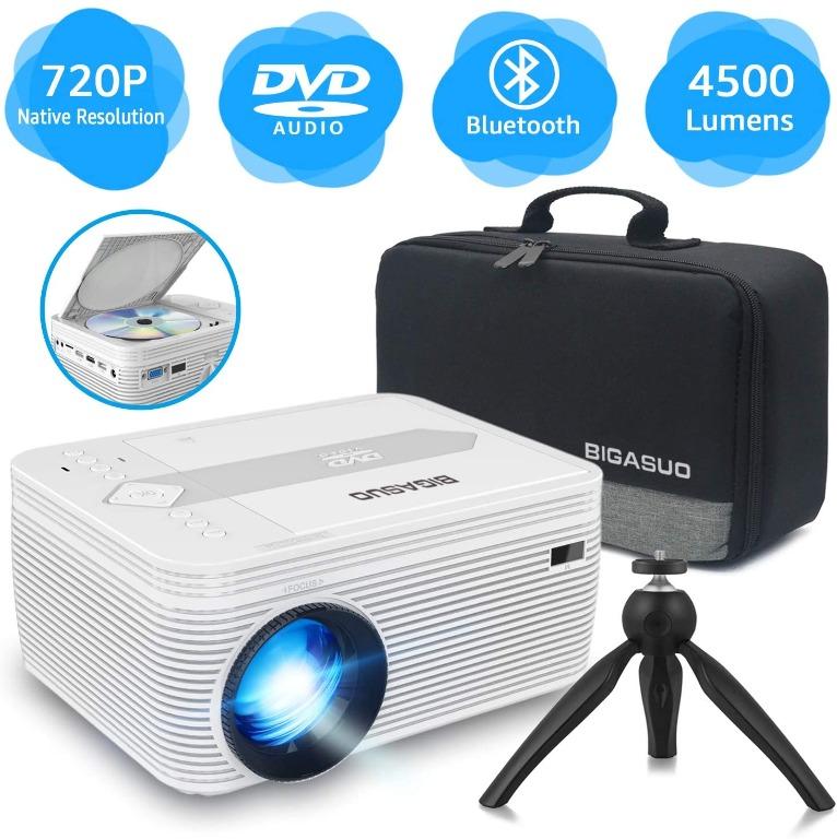 BIGASUO Bluetooth Full HD Projector Built in DVD Player, Portable Mini ...