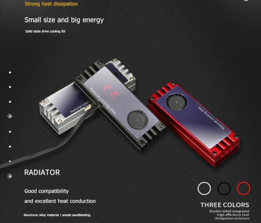 M.2 SSD COOLER (Red) OLED Digital Display Aluminum M.2 Cooler Heat Sink ...