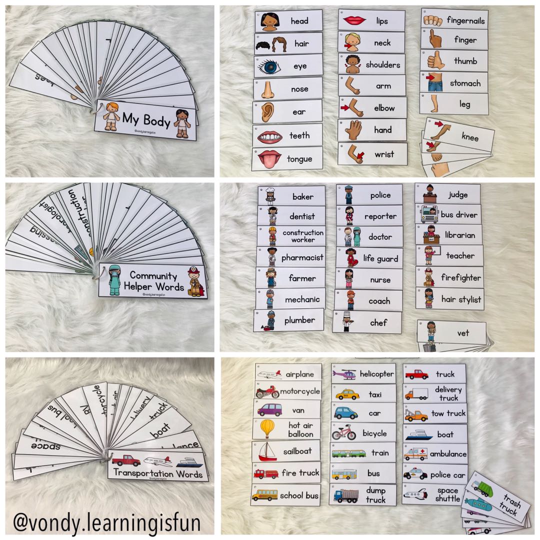 Words Flashcards with ring (Updated with new designs), Hobbies & Toys ...