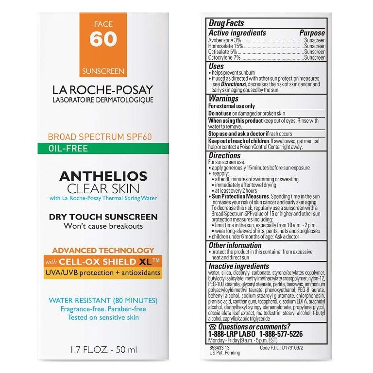 La Roche-Posay Anthelios Clear Skin Dry Touch Face Sunscreen SPF 60 ...