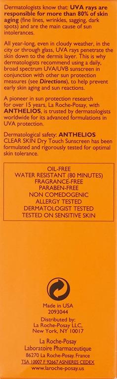 La Roche-Posay Anthelios Clear Skin Dry Touch Face Sunscreen SPF 60 ...
