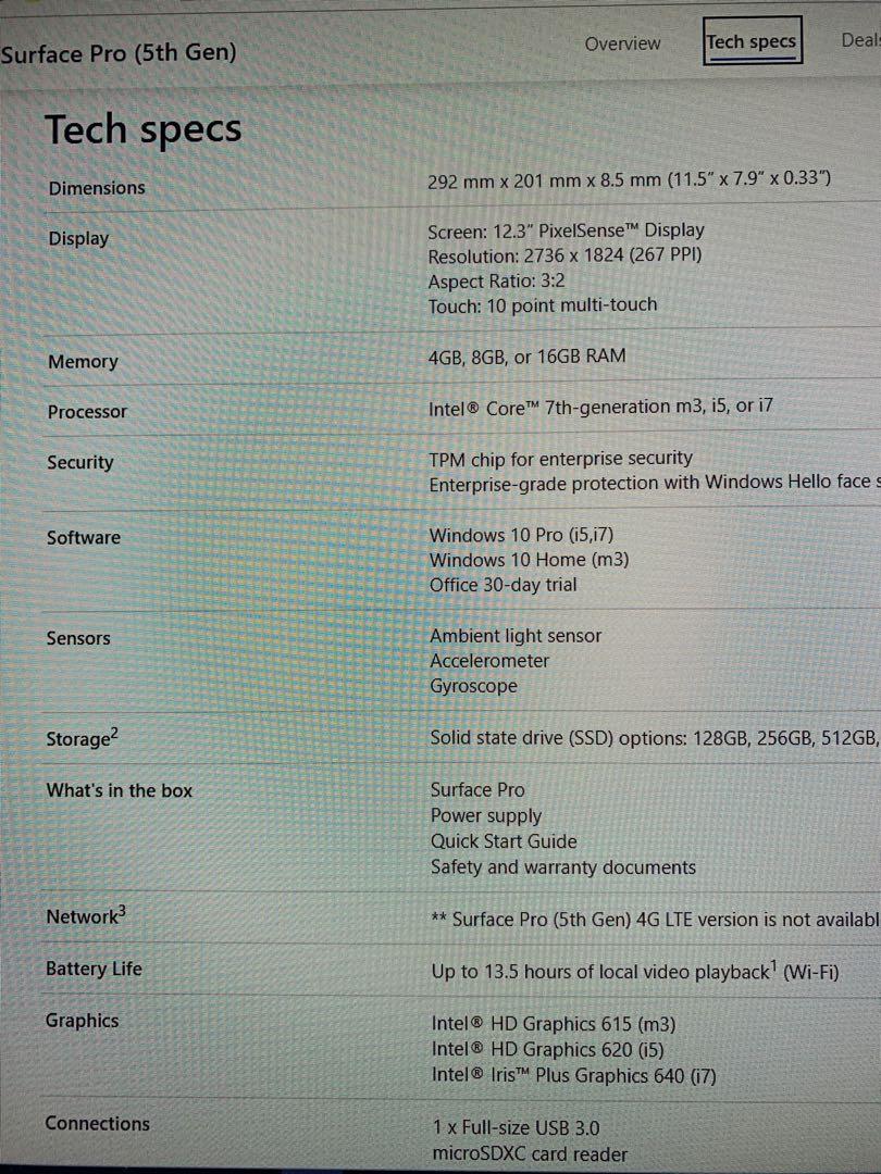 Microsoft Surface Pro 5th gen (Jan 2018) 256GB i5 8GB, Computers & Tech ...
