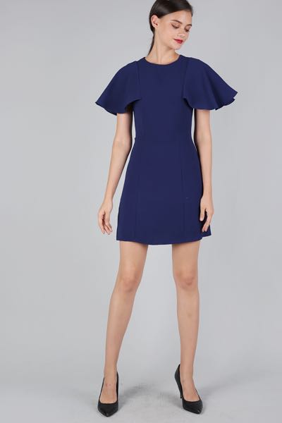 The Tinsel Rack Jory Flutter Dress - Navy, Women's Fashion, Tops ...