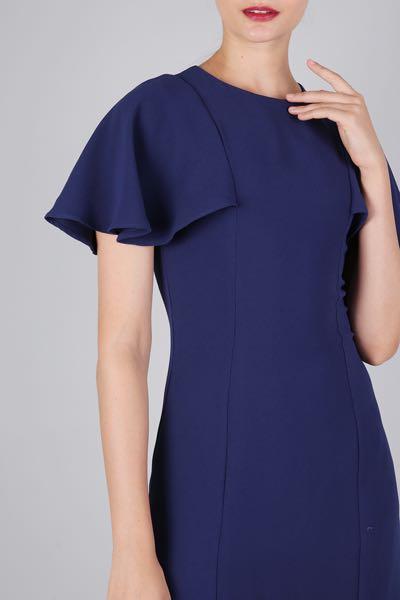 The Tinsel Rack Jory Flutter Dress - Navy, Women's Fashion, Tops ...