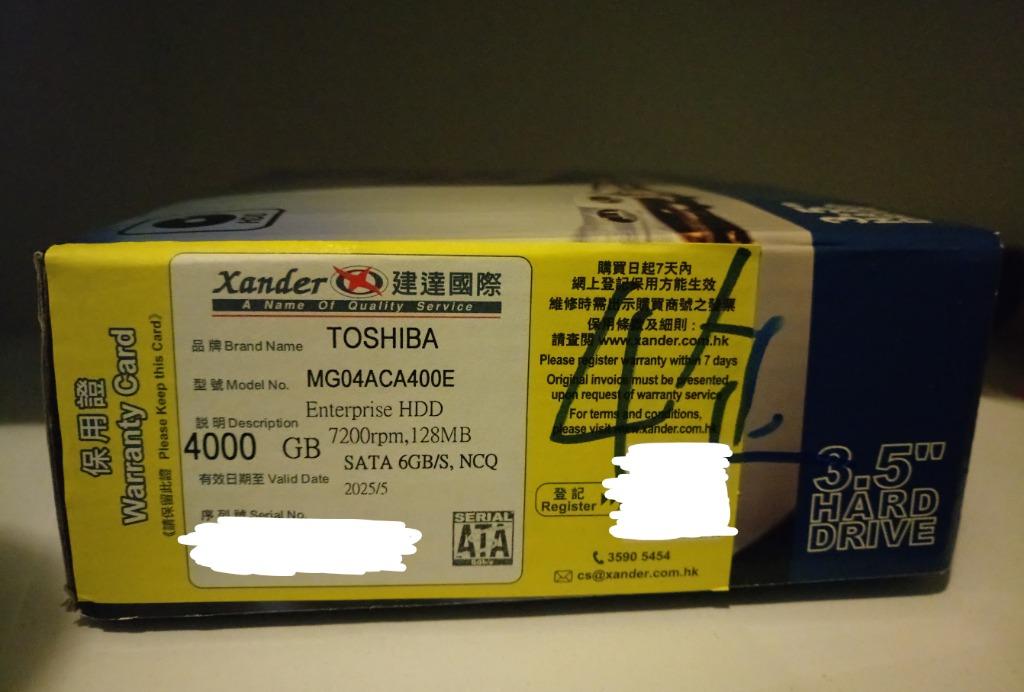 全新 Toshiba 企業級硬碟 MG04ACA400E Enterprise HDD Harddisk 4TB, 電腦＆科技, 電腦周邊及 ...