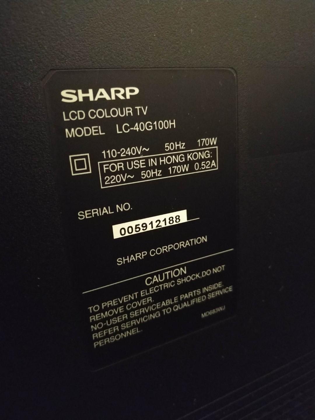 Sharp 40吋 TV 高清電視 AQUOS LCD 包遙控和說明書 LC-40G100H 30吋, 家庭電器, 電視 & 其他娛樂, 電視 ...