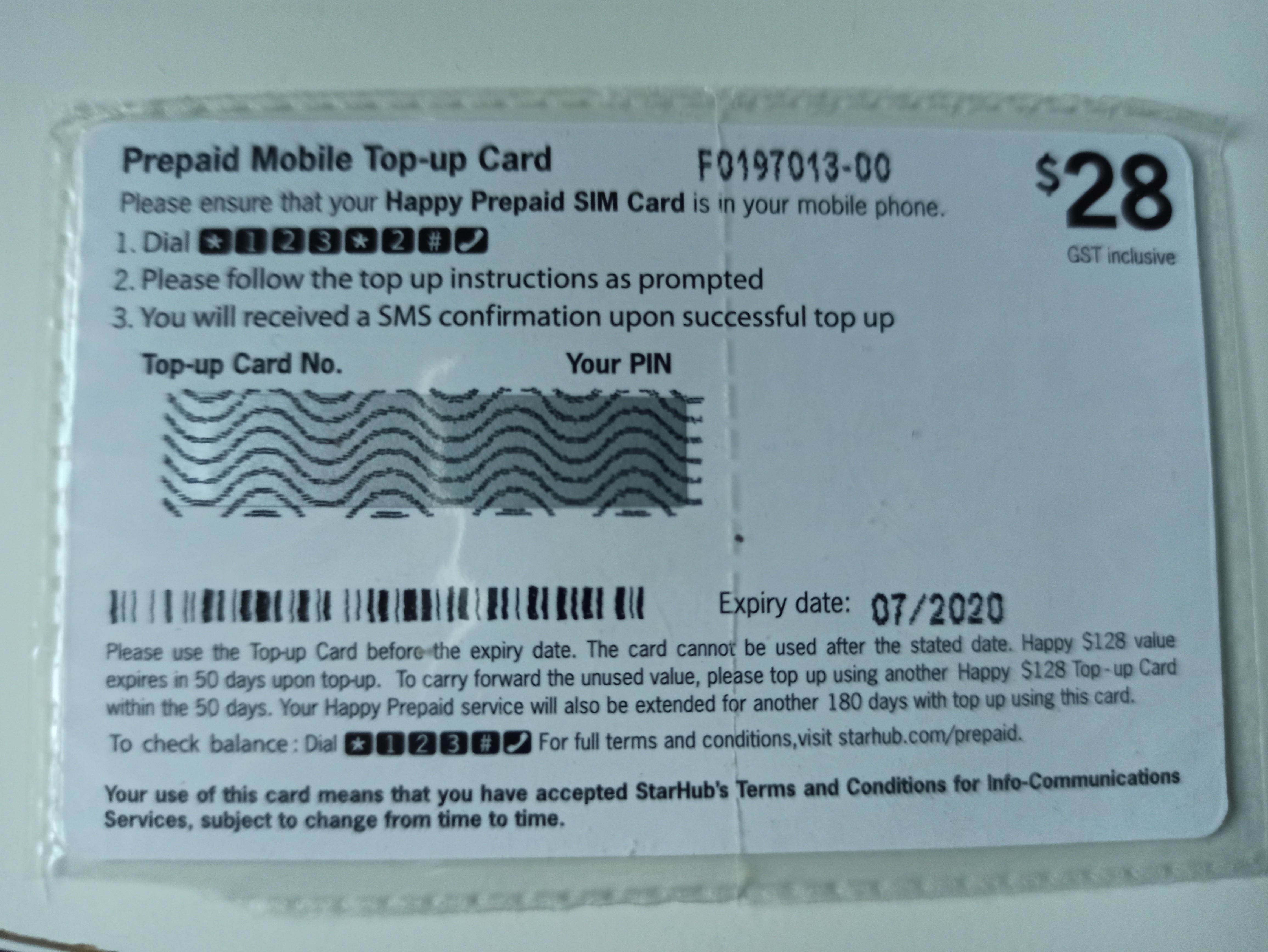 Starhub Prepaid Card Happy $128 Mobile Top Up Card, Tickets & Vouchers ...