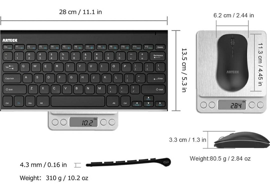 Arteck 2.4G Wireless Keyboard and Mouse Combo Ultra Compact Slim ...