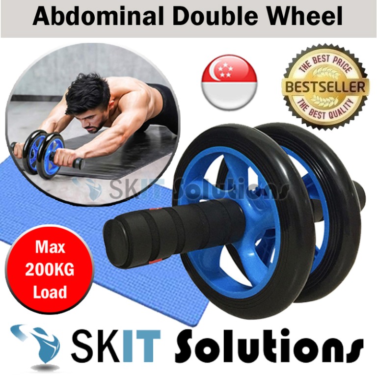 ★Double-Wheeled Abdominal Wheel AB Roller Fitness ABS Core Exercise Gym ...