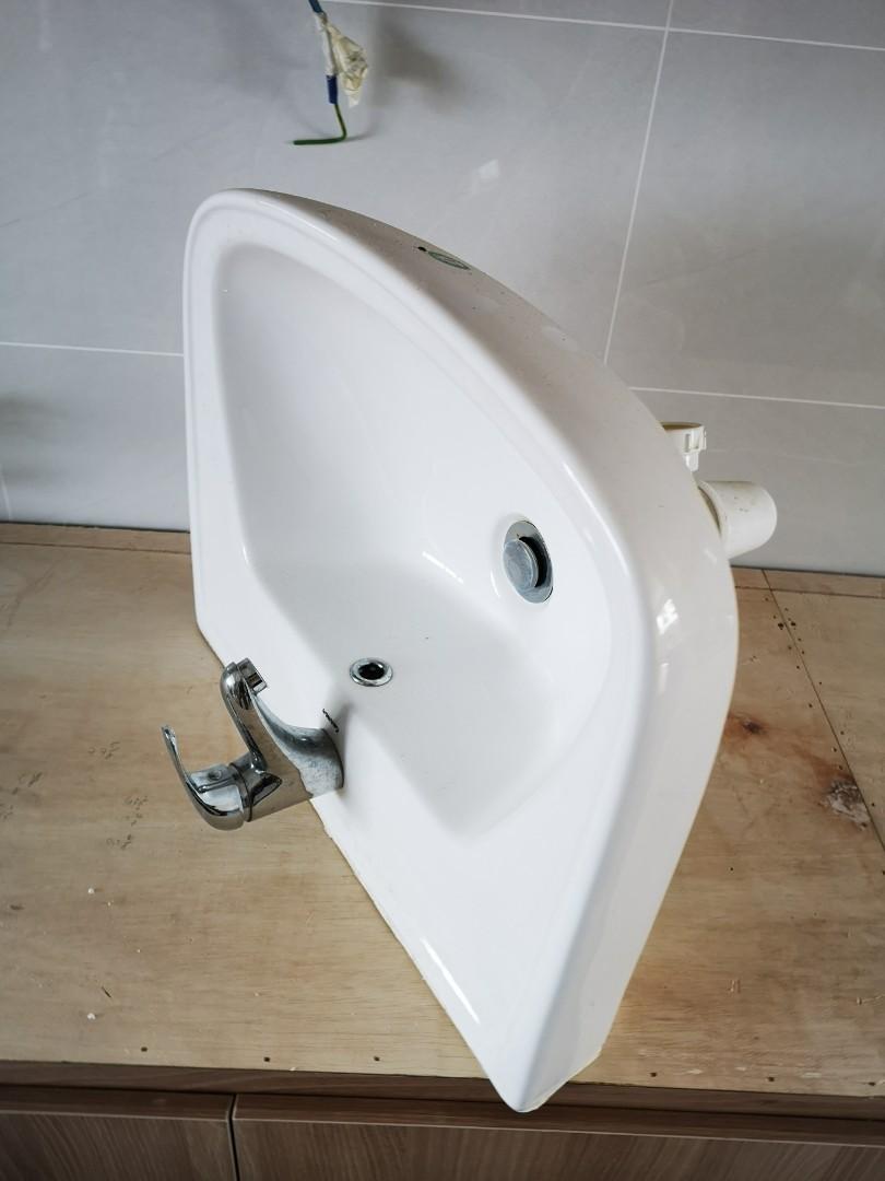 HDB Wall Mount Basin with Tap [New], Furniture & Home Living, Bathroom ...