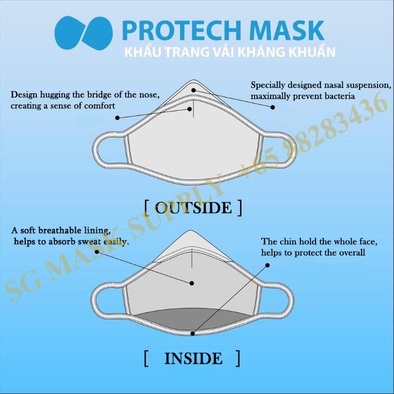 [WHITE - M SIZE] PROTECH MASK - 3 layers - Certified + Antibacterial ...