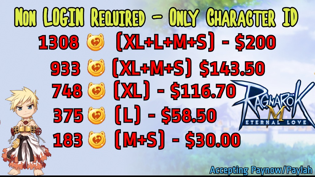 Ragnarok Mobile BCC Top Up (ONLY NEED CHAR ID) SAFEST, Video Gaming ...