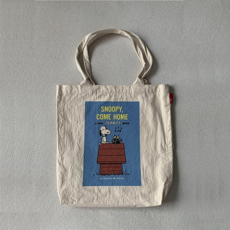 日本 ROOTOTE X Snoopy 史諾比 米白色帆布 Come Home 手挽袋, 女裝, 手袋及銀包, Tote Bags - Carousell