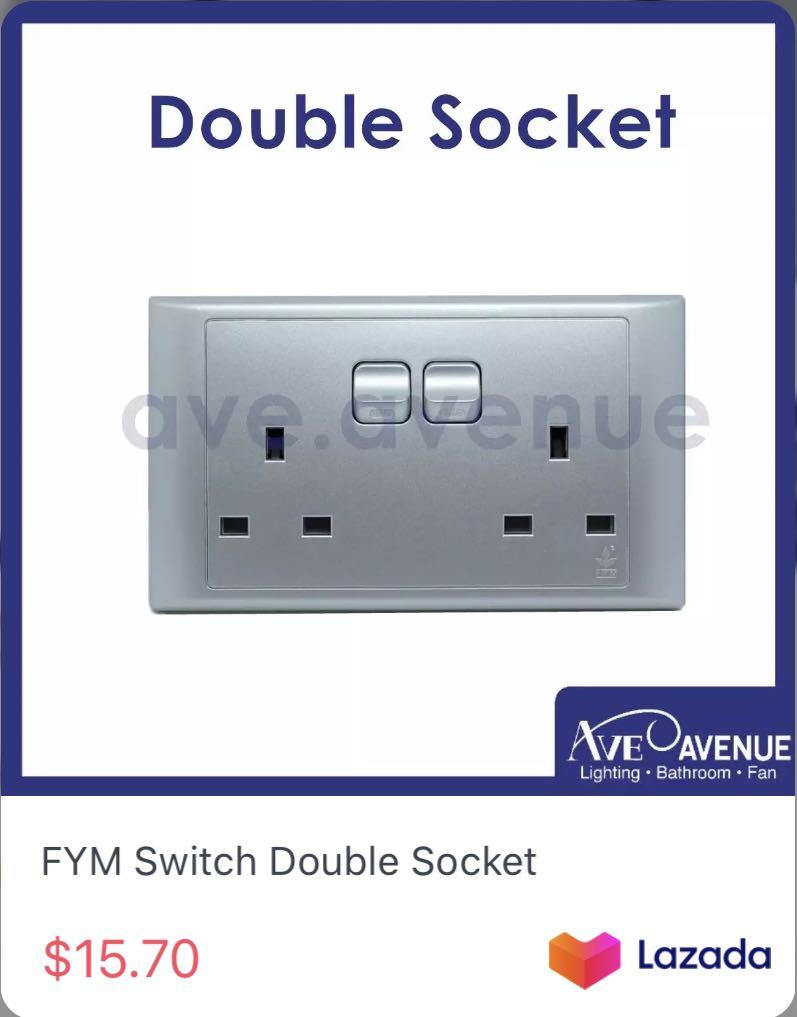FYM 13A 2 Gang Switch Socket / Double Socket, Everything Else on Carousell