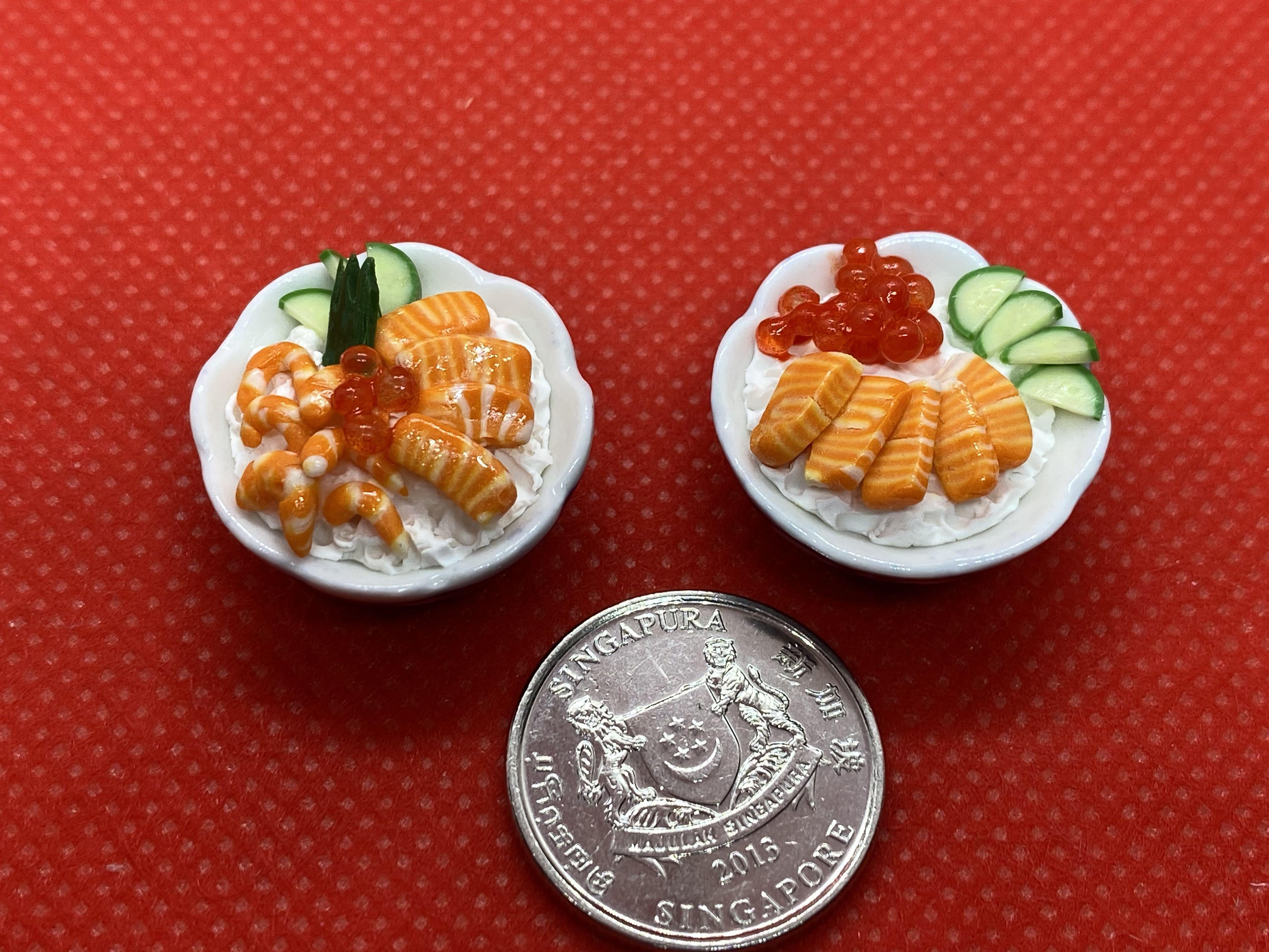 Handmade Miniature Salmon & Ikura Don, Donburi, salmon roe, sliced ...