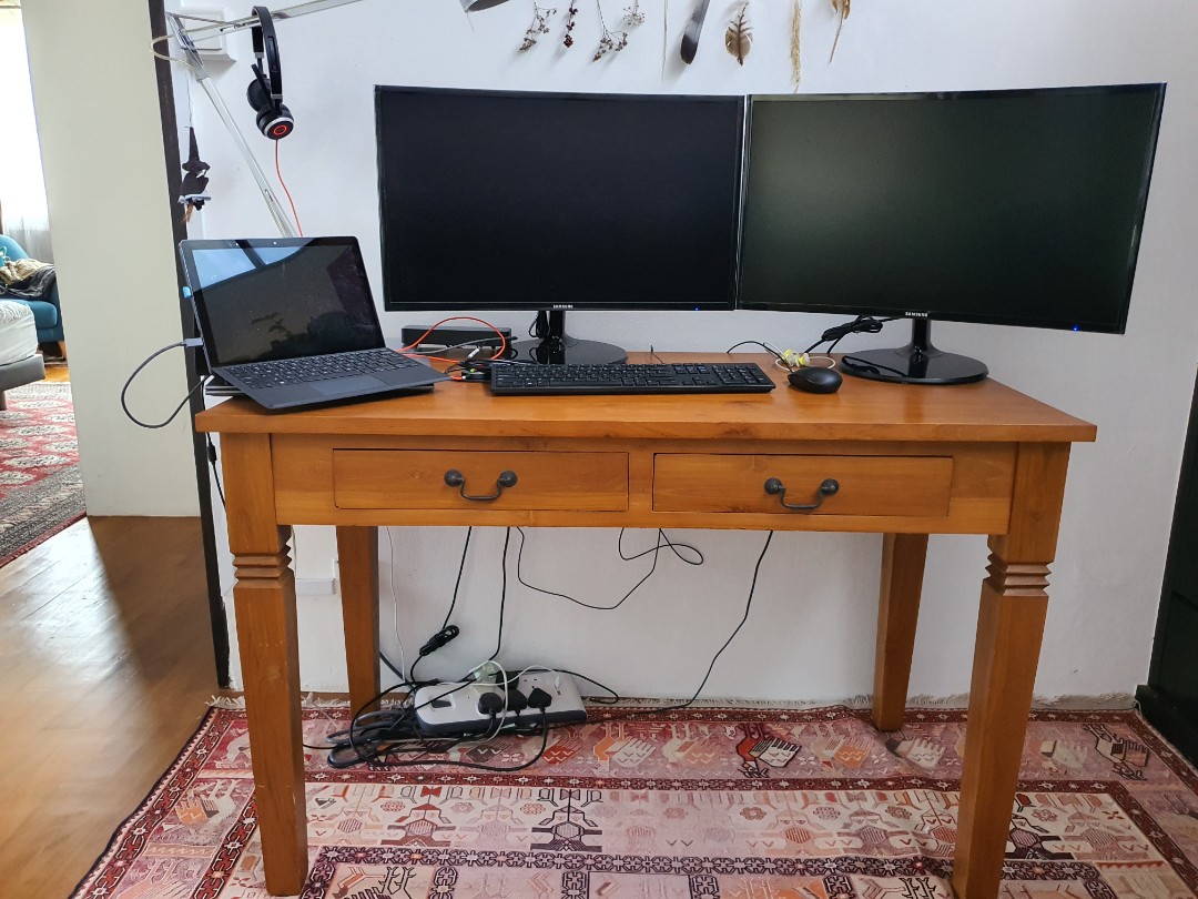 Heavy and solid wooden desk study table, Furniture & Home Living ...