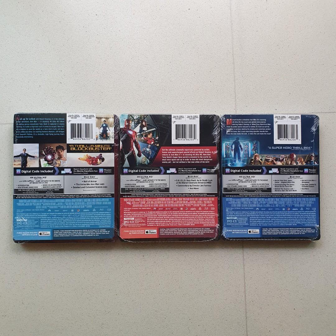 Iron Man Trilogy 4K Blu-Ray Steelbook Marvel, Hobbies & Toys, Music ...