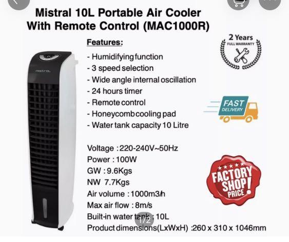 Mistral 10L Air Cooler MAC1000R, Furniture & Home Living, Lighting ...