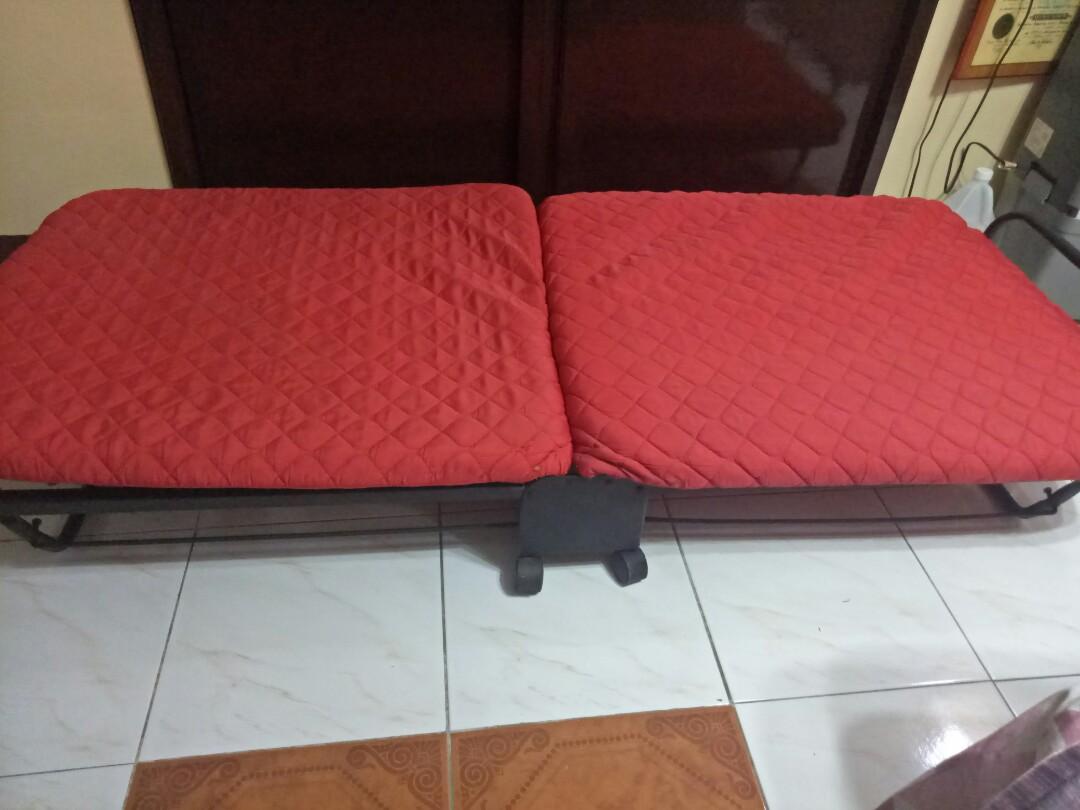 Uratex folding bed with foam and wheels, Furniture & Home Living ...