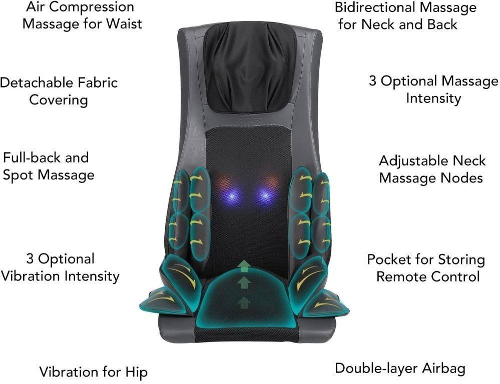 9151 Naipo Back Massager Shiatsu Massage Chair Cushion Electric Seat Pad with Soothing Heat ...