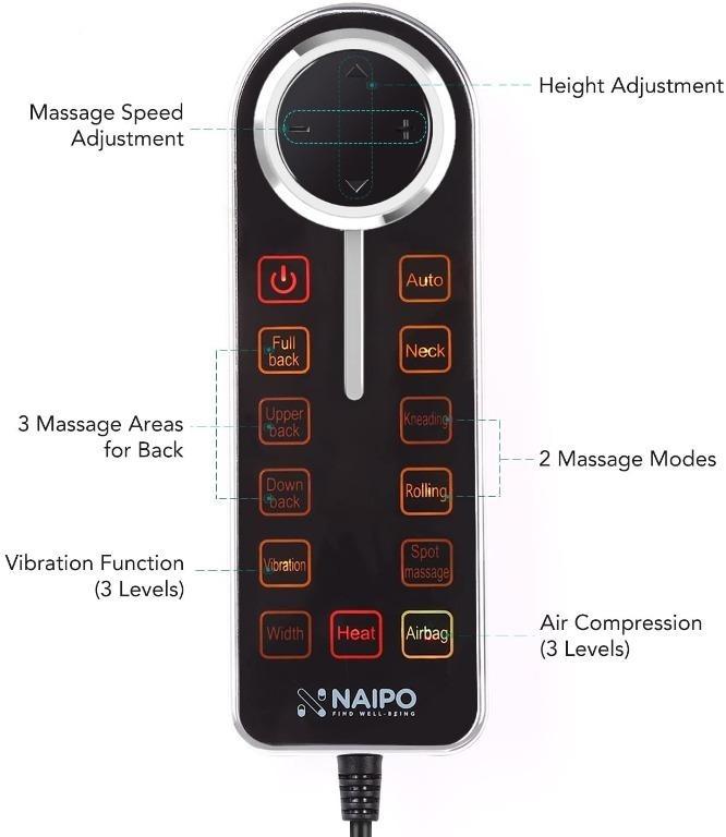 9151 Naipo Back Massager Shiatsu Massage Chair Cushion Electric Seat Pad with Soothing Heat ...