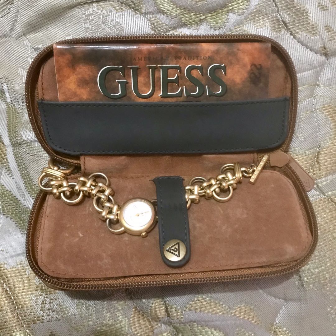 Vintage GUESS Gold-Tone Chain Watch, Luxury, Watches on Carousell